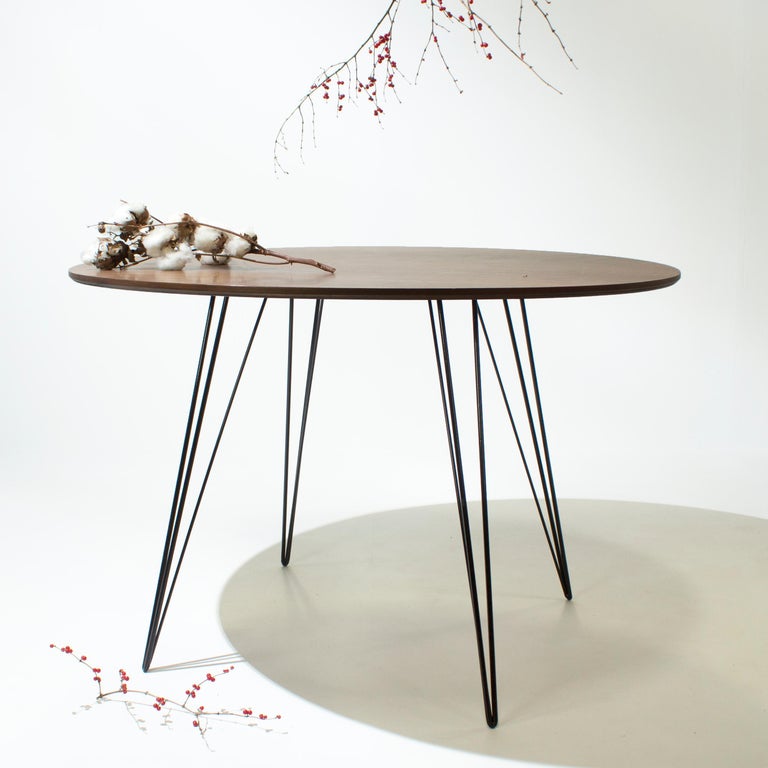 Williams Hairpin Dining Round Table Walnut Black For Sale at 1stDibs
