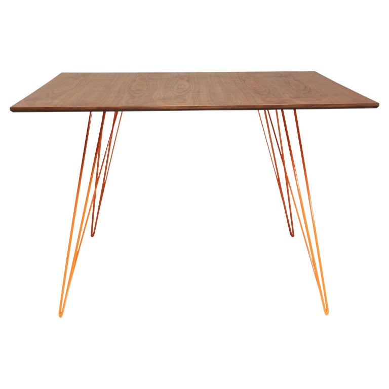Williams Hairpin Dining Square Table Walnut Orange For Sale at 1stDibs