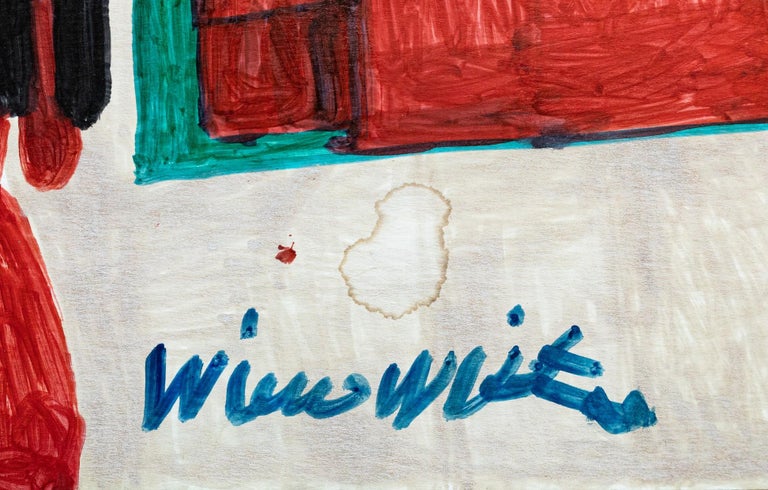 Willie White Untitled Green and Red Abstract with Animal For Sale at ...
