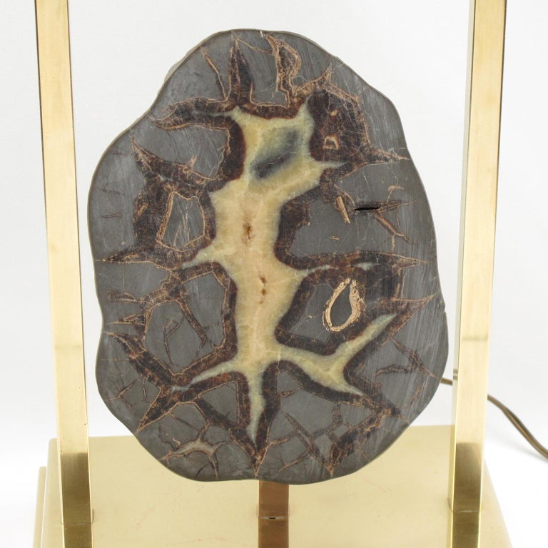 Willy Daro Brass and Geode Stone Table Lamp, 1970s For Sale at 1stDibs