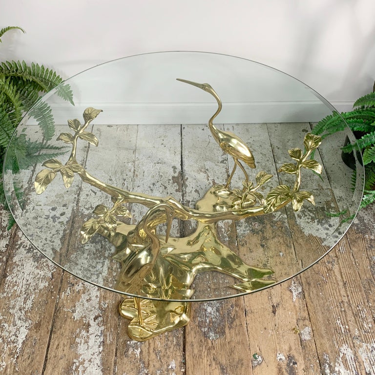 Willy Daro Crane and Bonzai Tree Brass Coffee Table For Sale at 1stDibs
