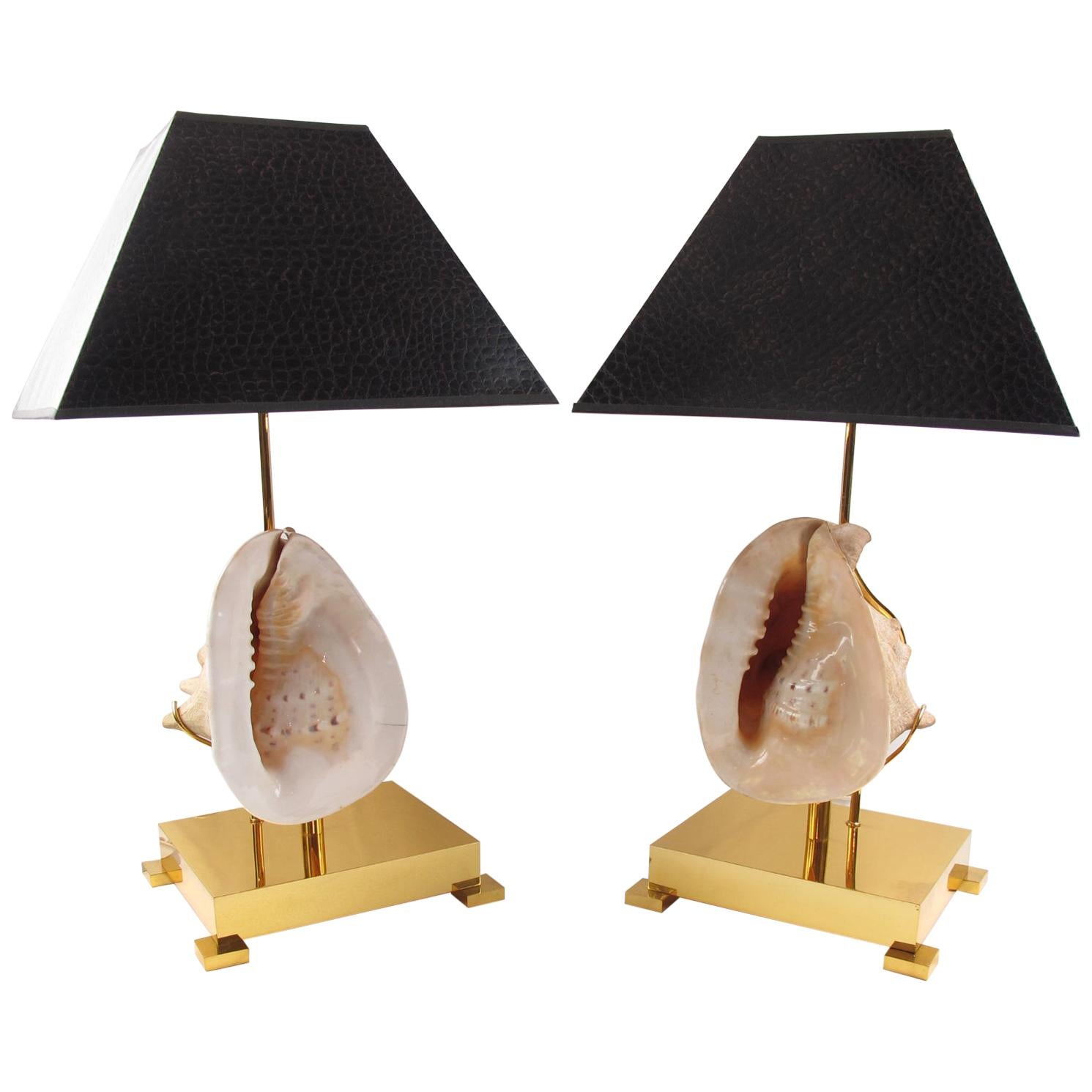 Pair of Vintage Seashell Lamps at 1stdibs