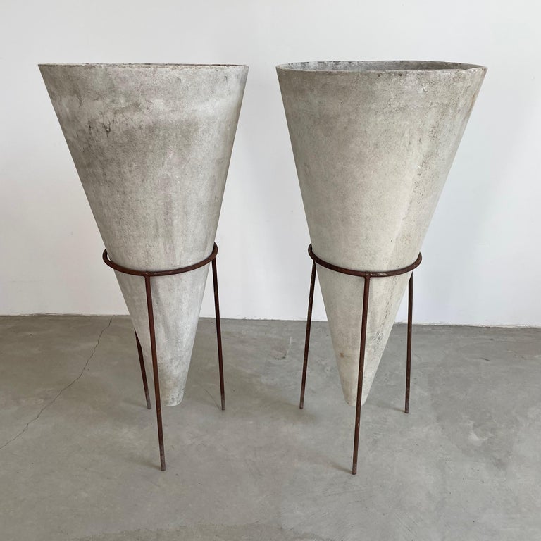 Willy Guhl Concrete Cone Planter on Iron Stand, 1960s at 1stDibs