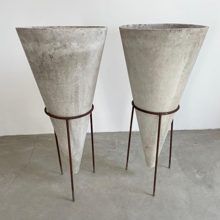 Willy Guhl Concrete Cone Planter on Iron Stand, 1960s at 1stDibs