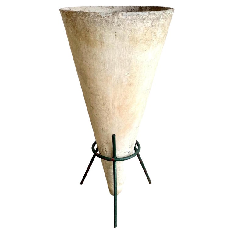 Willy Guhl Concrete Cone Planter on Iron Stand, 1960s at 1stDibs