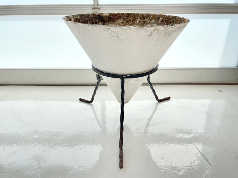 Willy Guhl Concrete Cone Planter on Iron Stand at 1stDibs