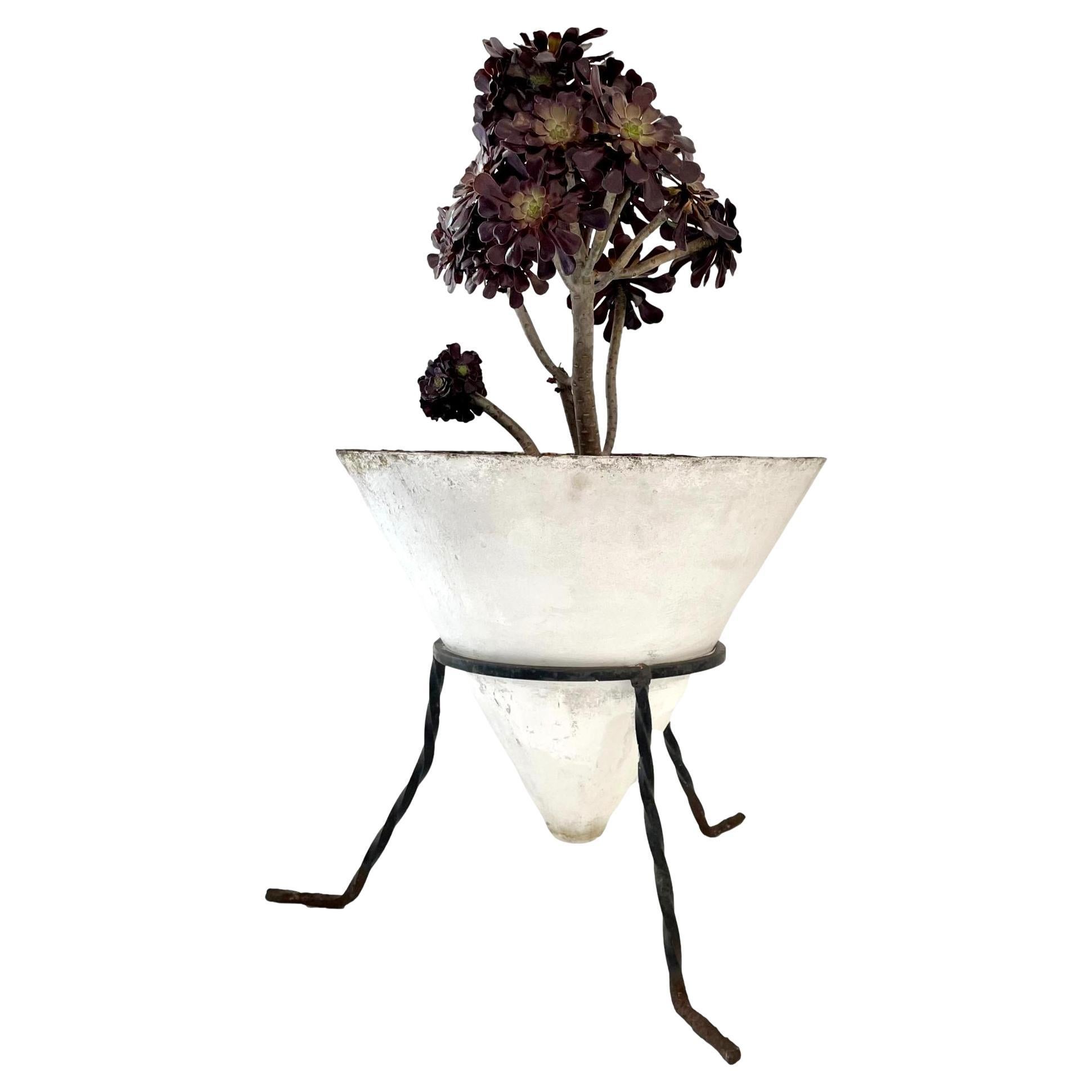 Willy Guhl Concrete Cone Planter on Iron Stand, 1960s at 1stDibs