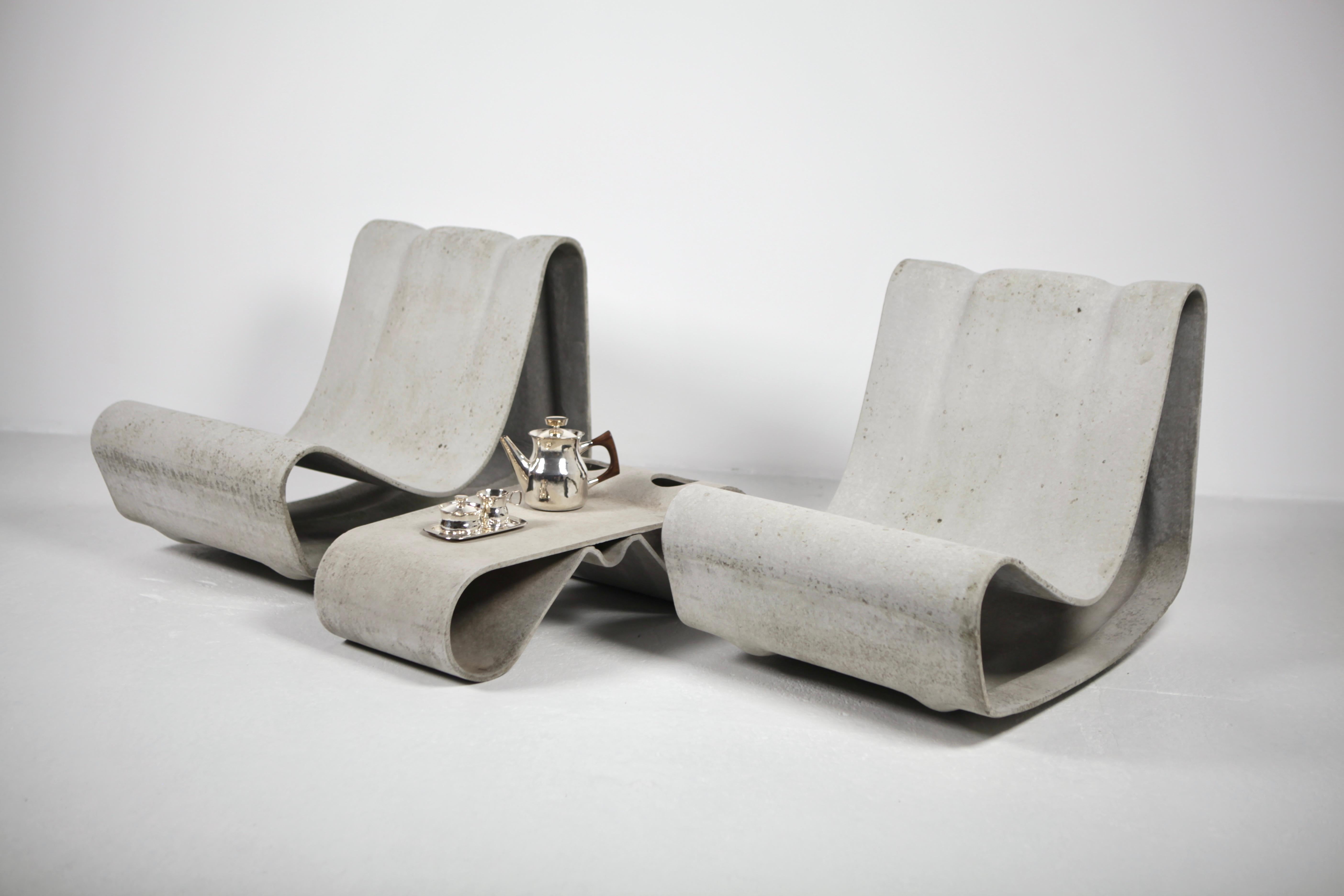 Willy Guhl, Pair of "Loop Chair" and Table, Eternit Switzerland at ...