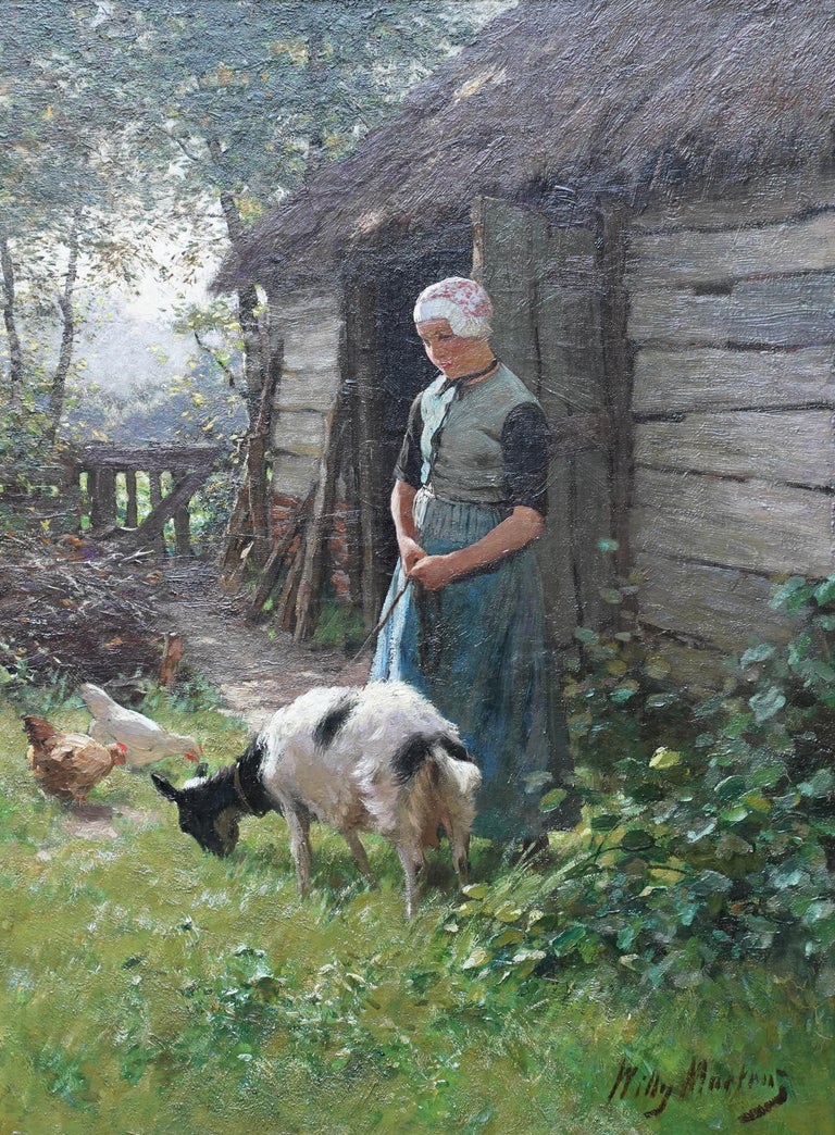 Willy Martens - Portrait of a Dutch Girl with Goat - Laren School 19thC ...