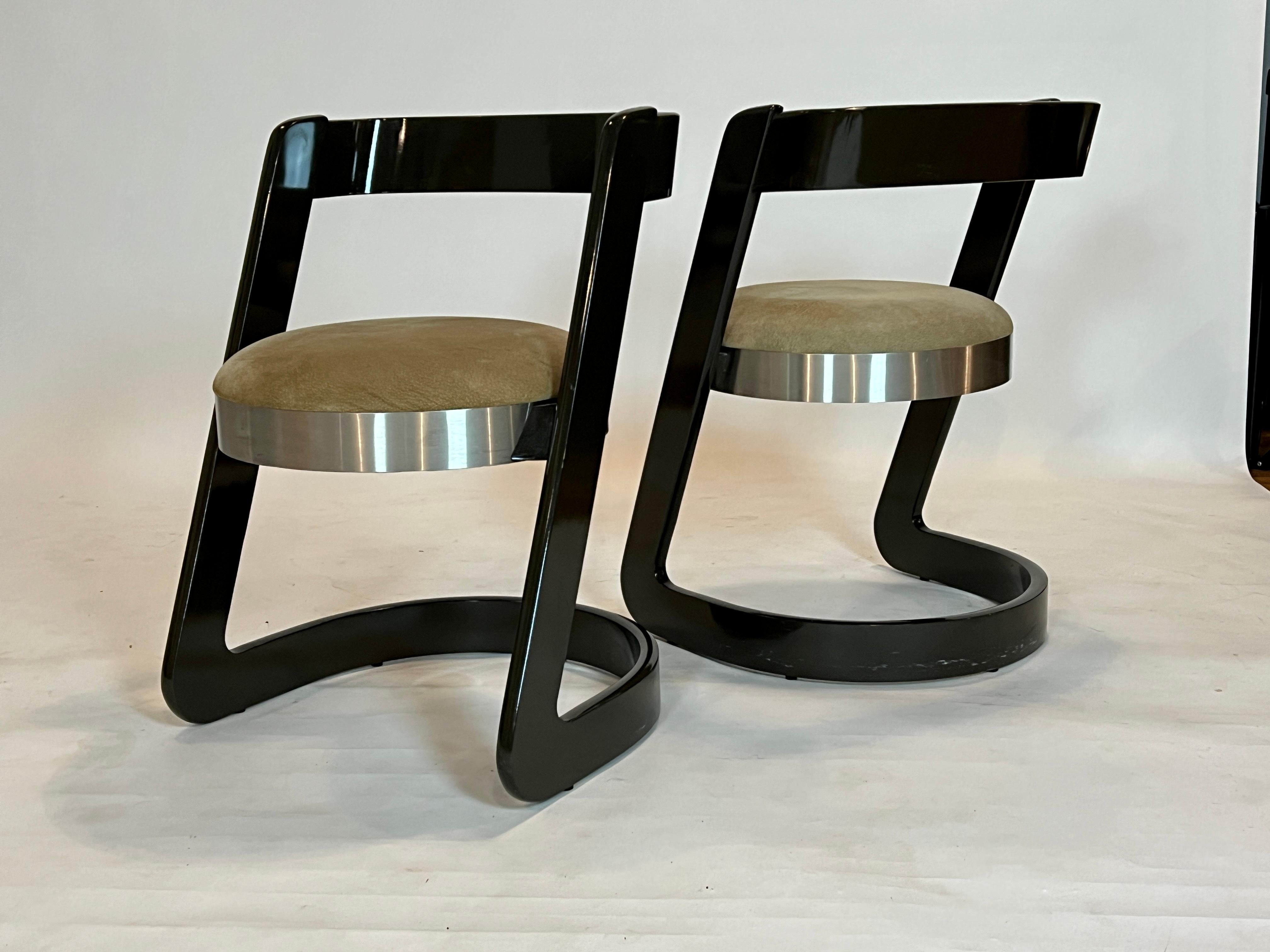 Willy Rizzo, 6 Lacquered Wood and Steel Dining Chairs for Mario Sabot ...