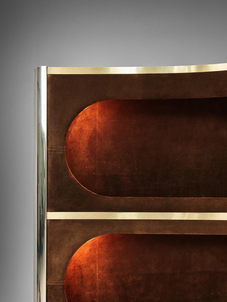 Willy Rizzo Bar Cabinet with Barstools in Suede at 1stdibs