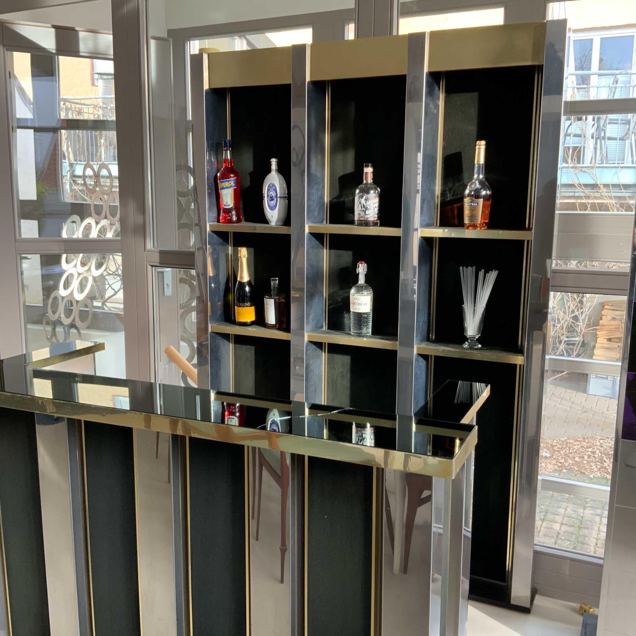 Willy Rizzo Style Bar in Chrome and Brass, Italy, 1970s For Sale at 1stDibs