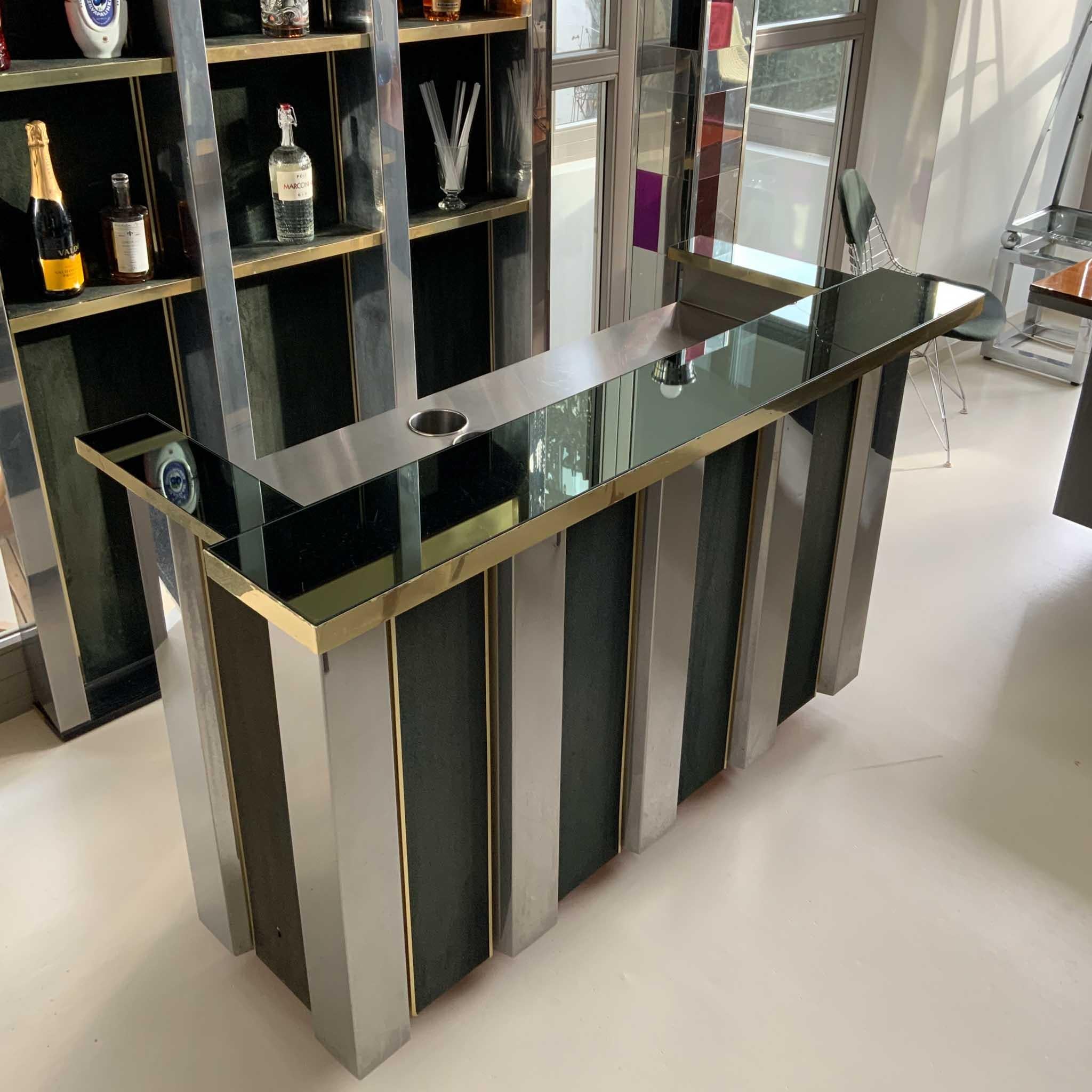Willy Rizzo Style Bar in Chrome and Brass, Italy, 1970s For Sale at 1stDibs