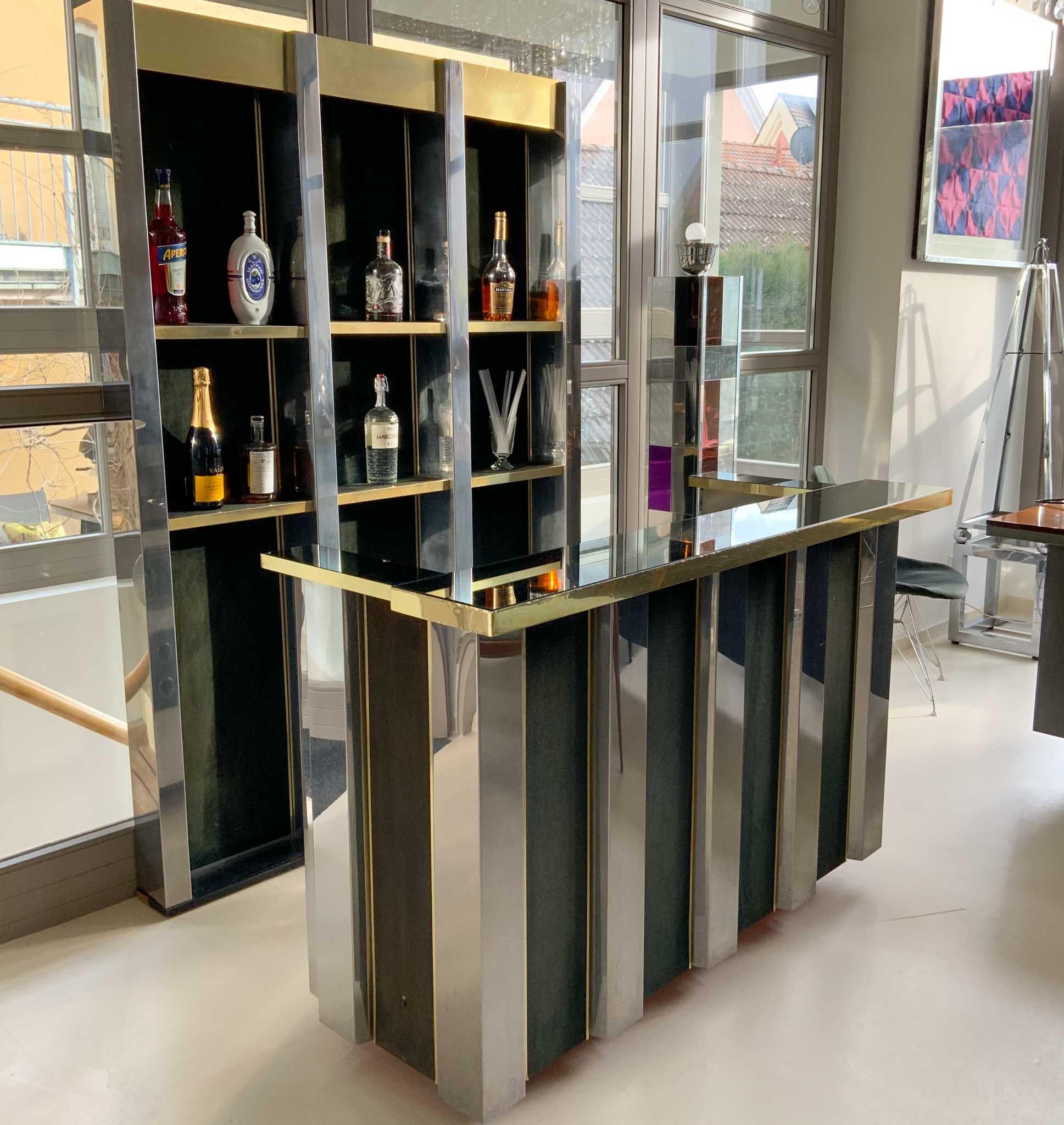 Willy Rizzo Style Bar in Chrome and Brass, Italy, 1970s For Sale at 1stDibs