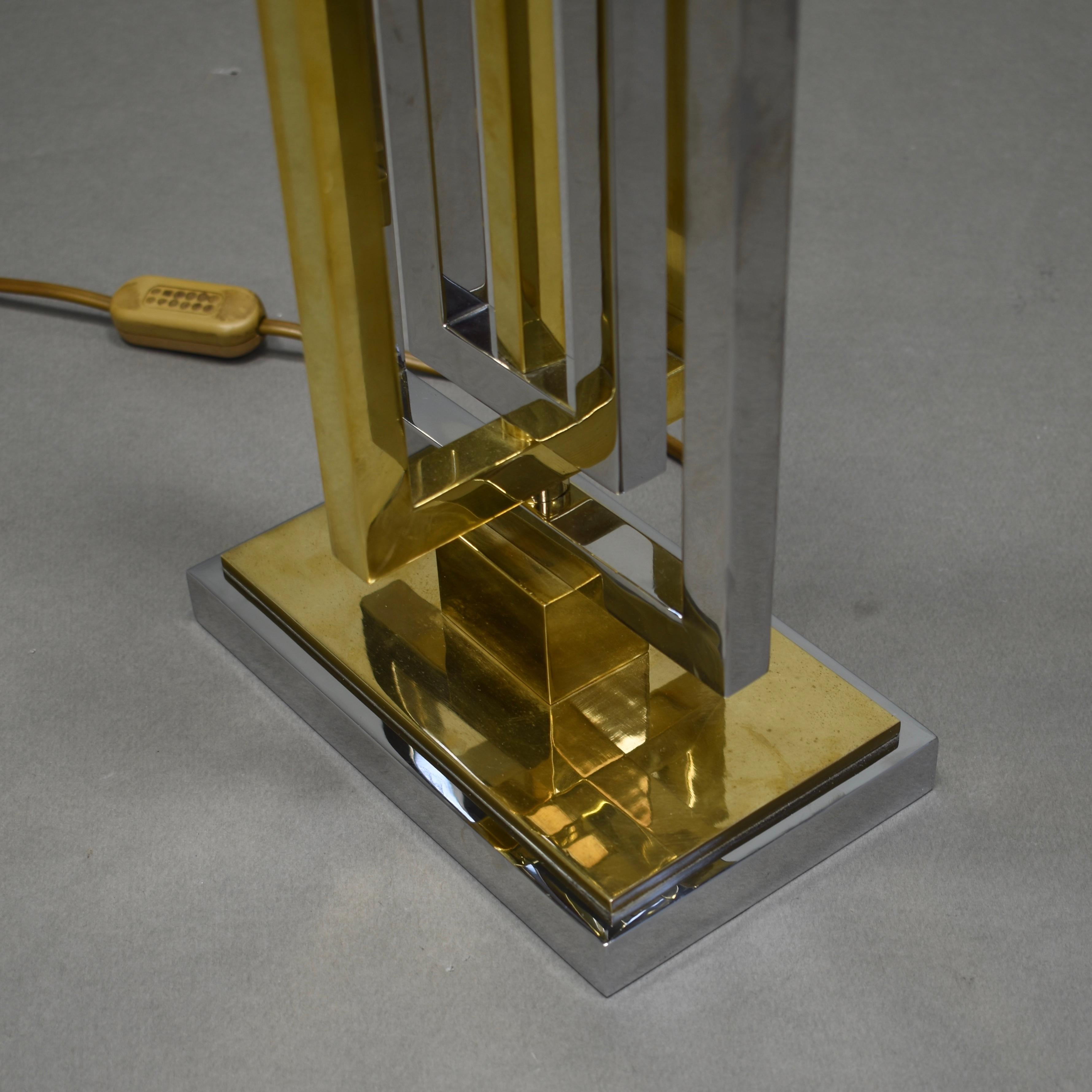 Willy Rizzo Brass and Chrome Table Lamp, Italy, 1970s at 1stDibs