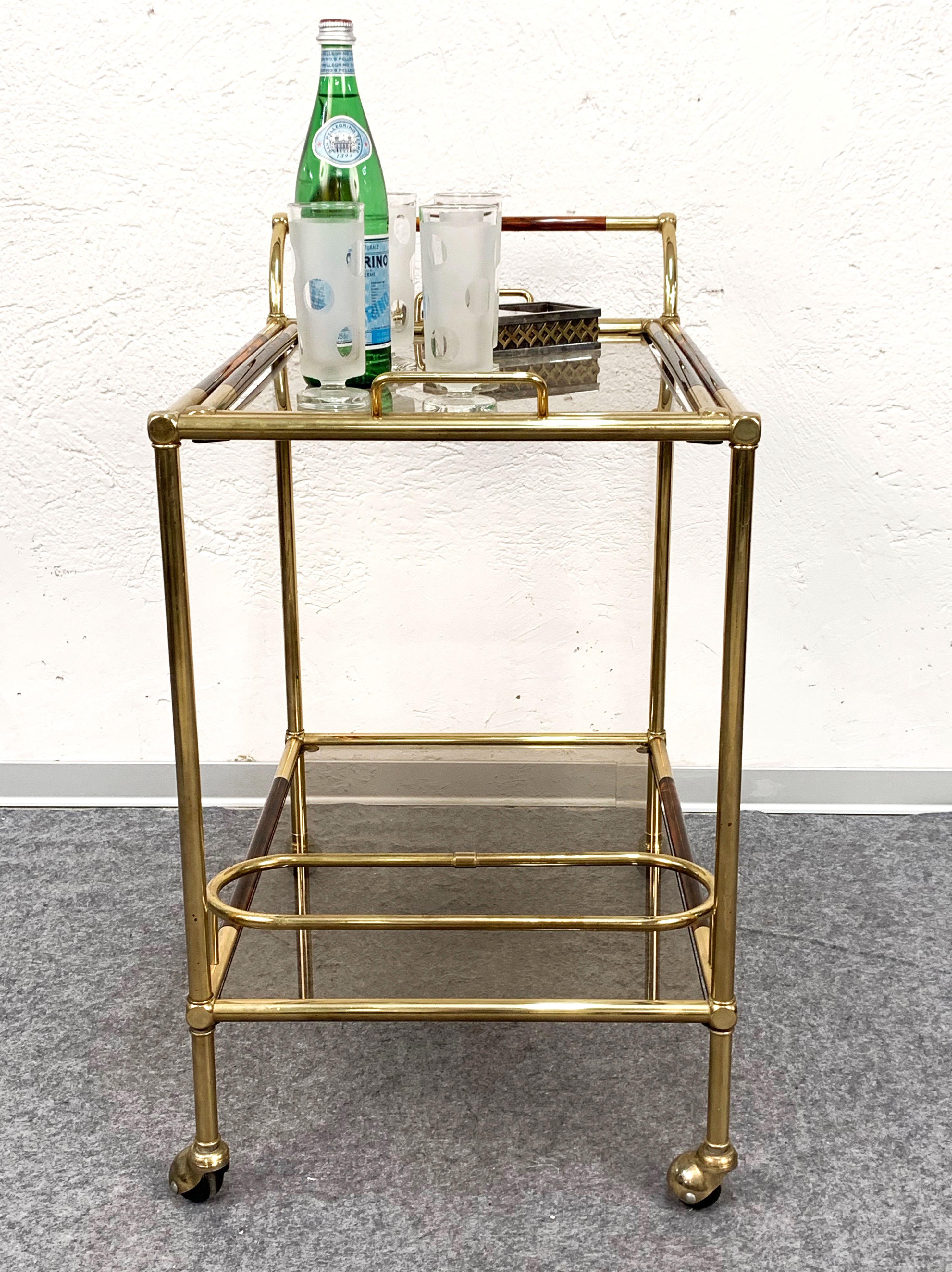 Willy Rizzo Brass and Lucite Tortoise Italian Trolley with Service Tray ...