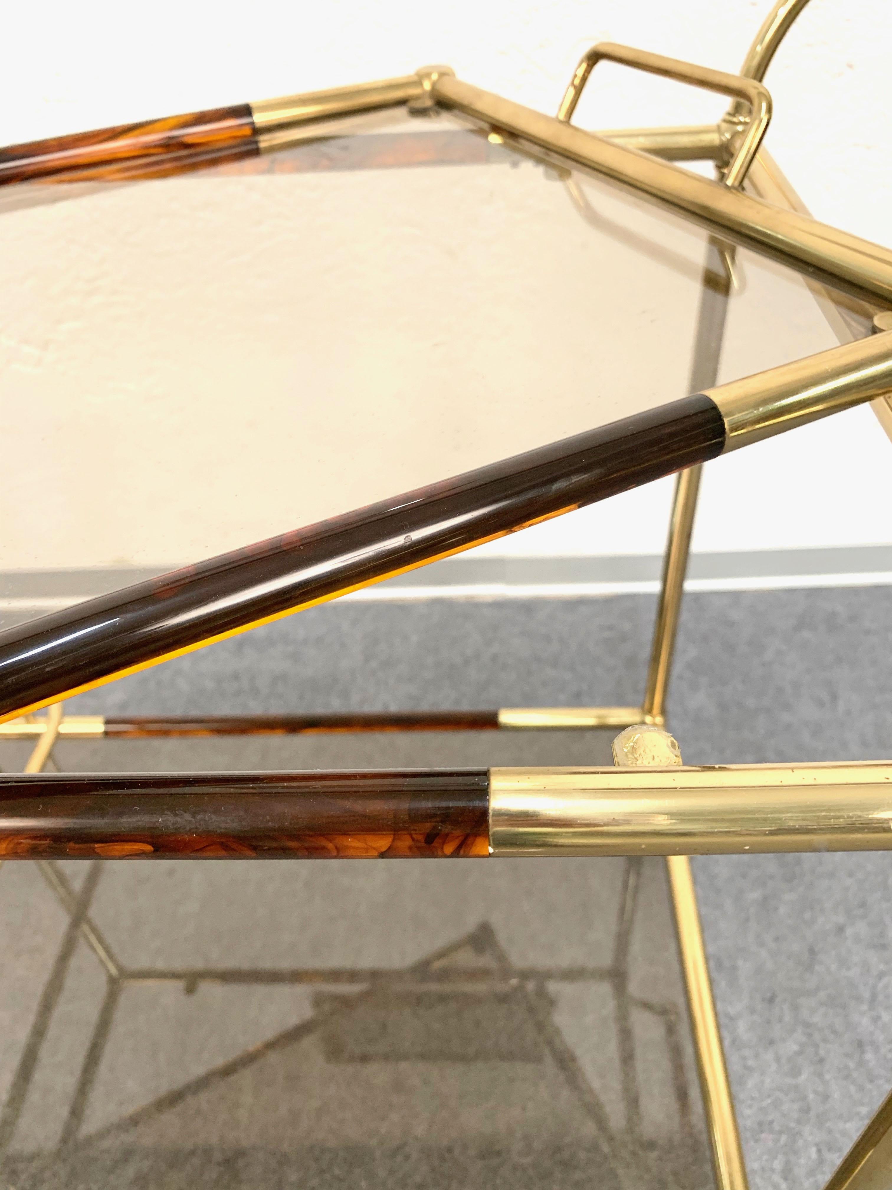 Willy Rizzo Brass and Lucite Tortoise Italian Trolley with Service Tray ...