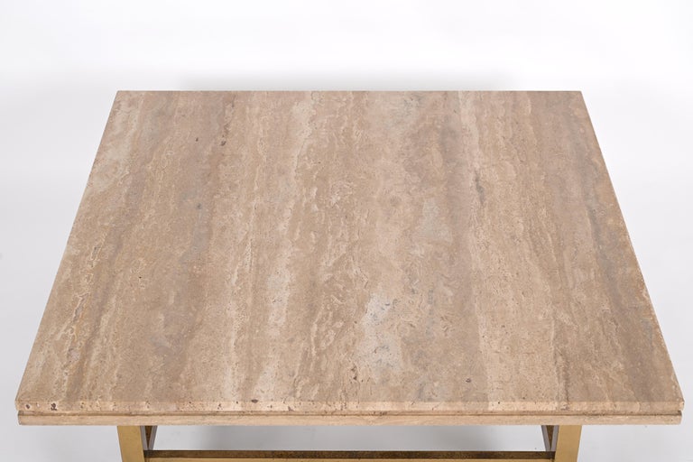 Willy Rizzo Italian Squared White Travertine Marble and Brass Coffee ...