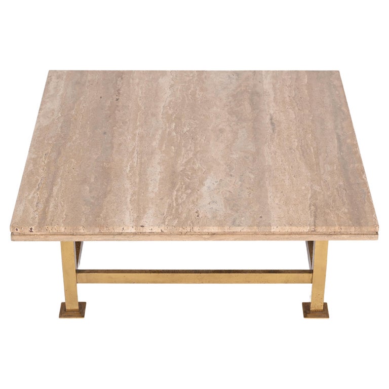 Willy Rizzo Italian Squared White Travertine Marble and Brass Coffee ...