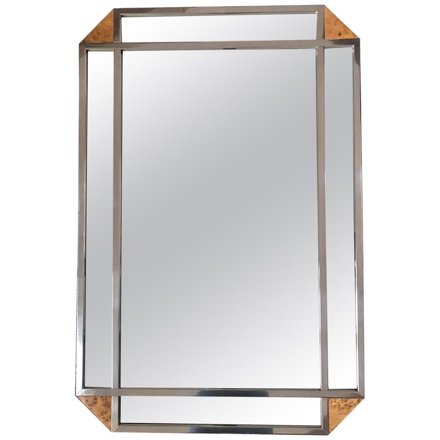 Italian Brass and Chrome Wall Mirror Attributed to Willy Rizzo, 1970s ...