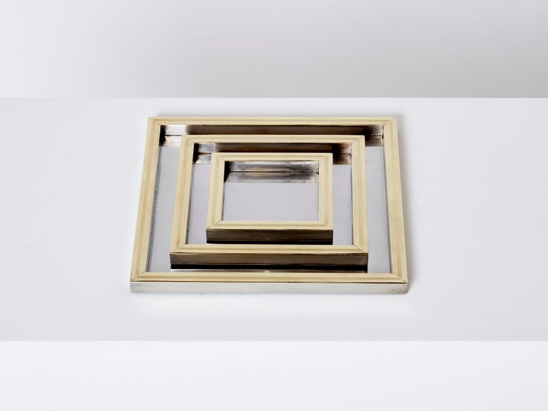 Willy Rizzo Nesting Trays Serving Pieces in Steel and Brass 1970s For ...