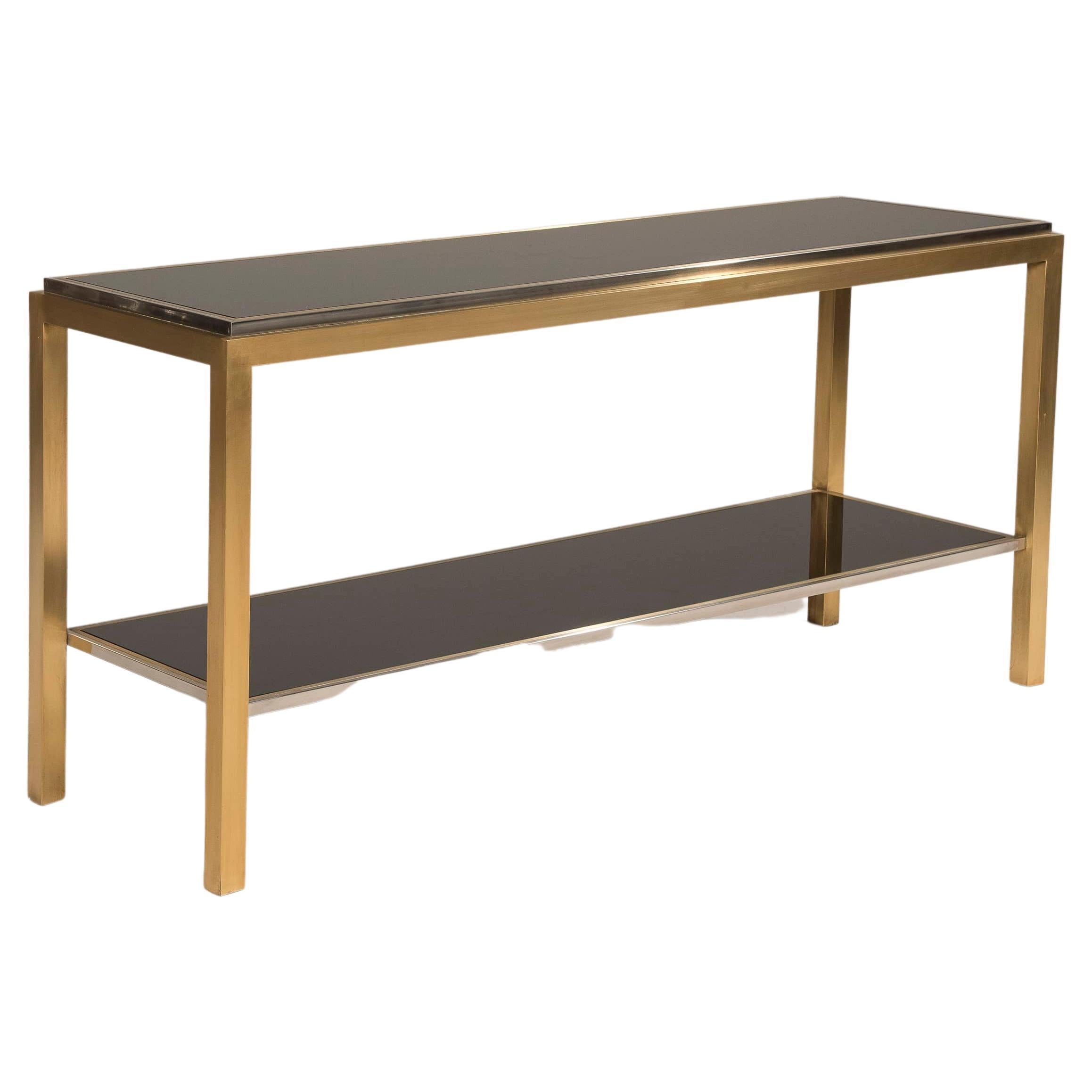 Willy Rizzo Style Brass and Steel double glass top Table Console For ...