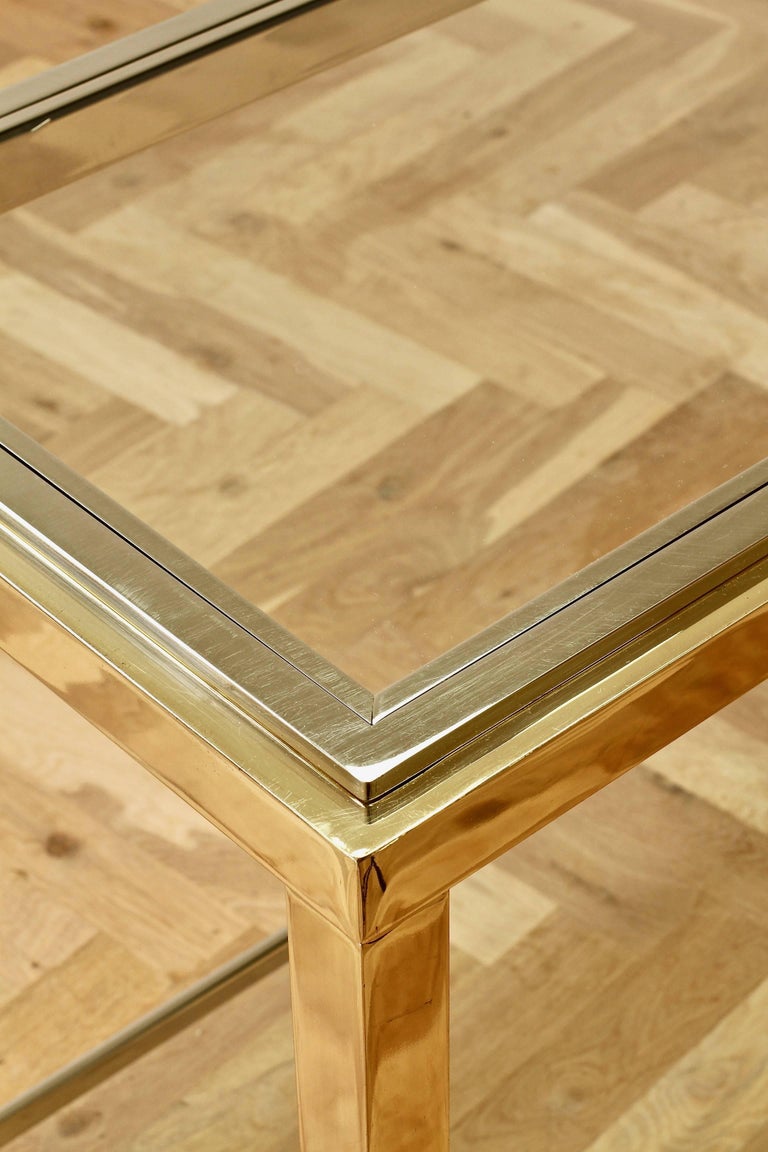Willy Rizzo Style Brass and Chrome Bicolor Two-Tiered Double Shelved ...