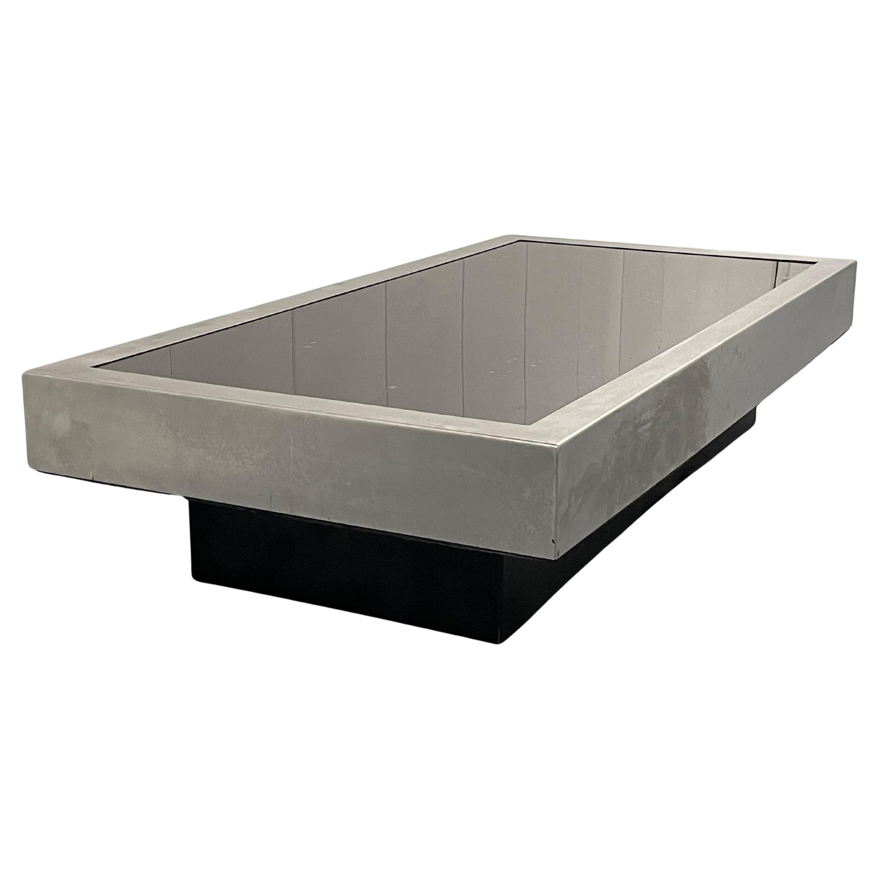 Willy Rizzo Style Brushed Steel and Black Glass Coffee Table, Circa ...