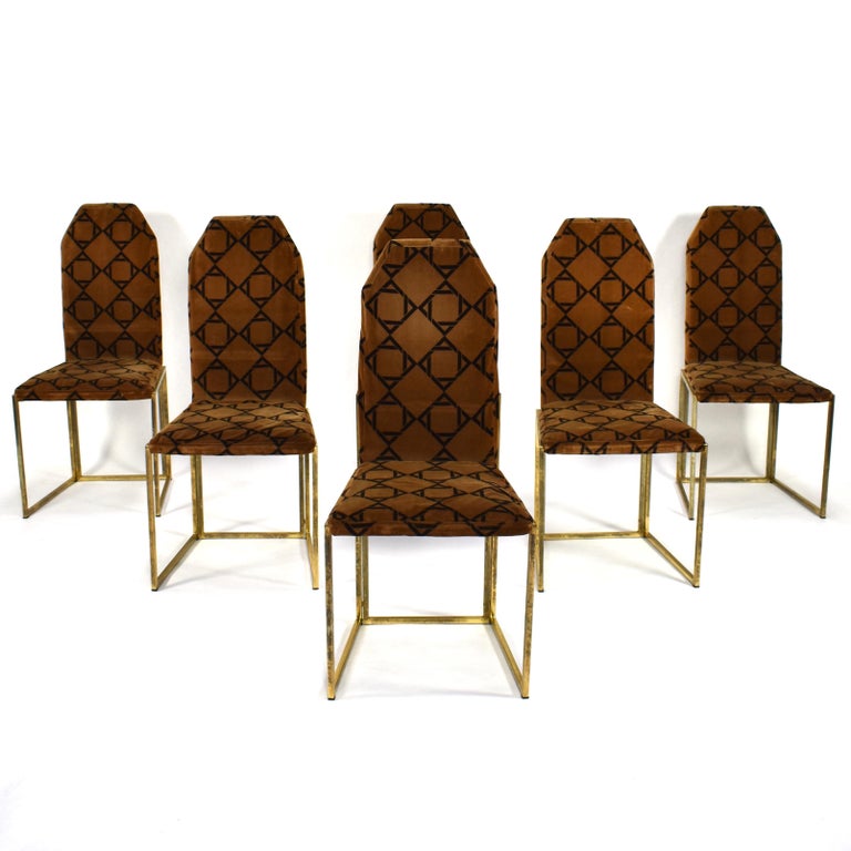 Willy Rizzo Style Dining Chairs in Velvet and Gold, Italy, circa 1970 ...