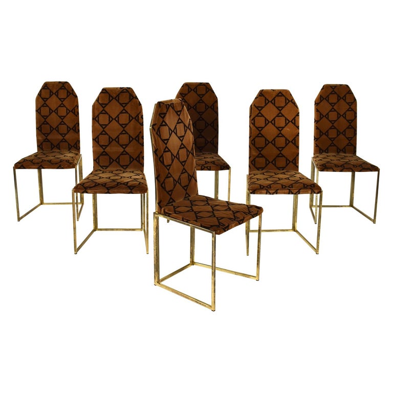 Willy Rizzo Style Dining Set in Travertine, Brass and Chrome, 1970 at ...