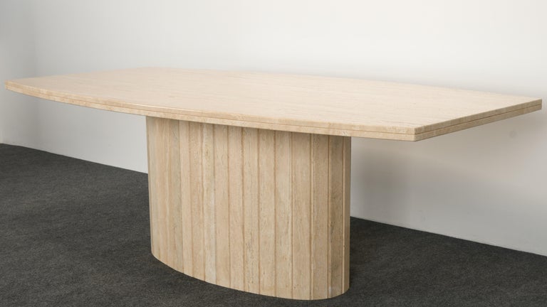 Willy Rizzo Style Travertine Marble Dining Table, 1980s For Sale at 1stDibs
