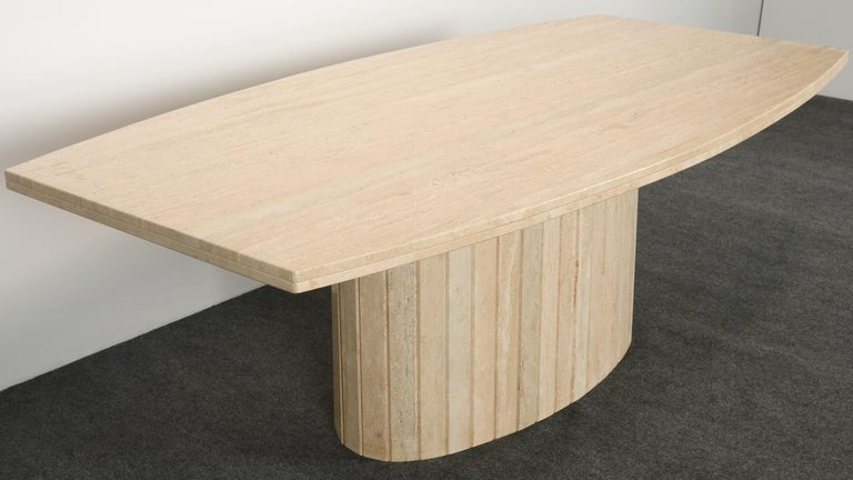 Willy Rizzo Style Travertine Marble Dining Table, 1980s For Sale at 1stDibs