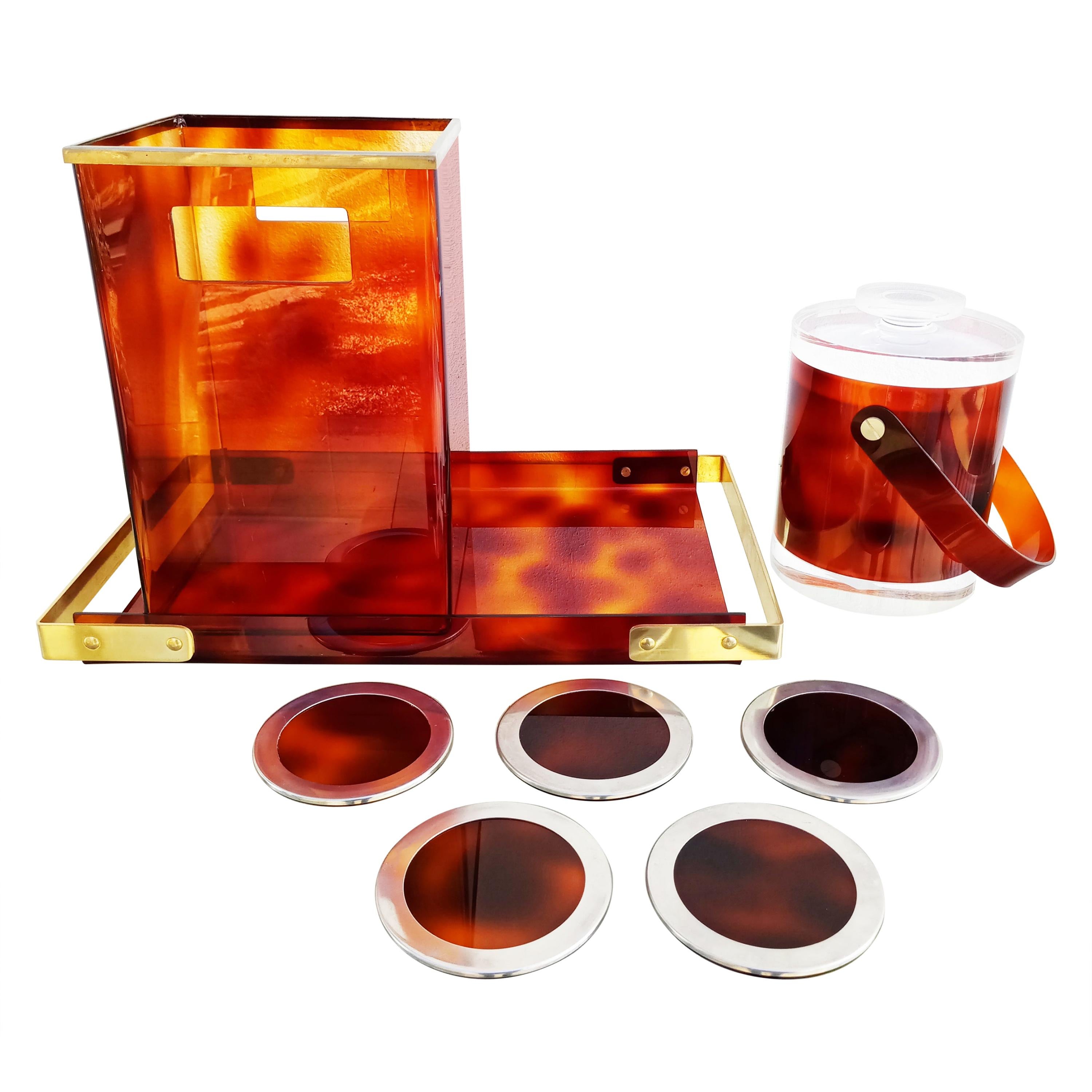 1970s Italian Lucite Rattan Barware Serving Tray at 1stDibs