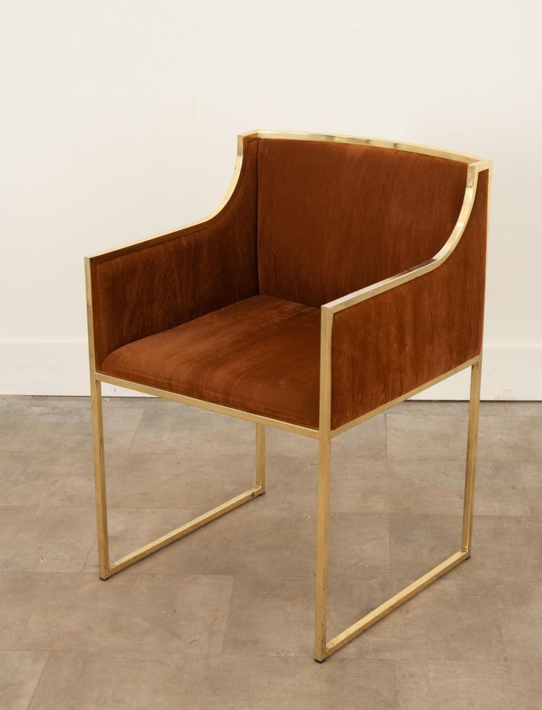 Willy Rizzo Upholstered Brass Arm Chair For Sale at 1stDibs