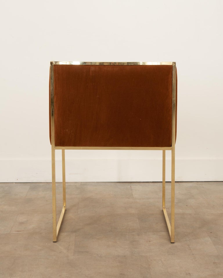 Willy Rizzo Upholstered Brass Arm Chair For Sale at 1stDibs