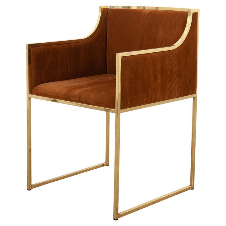 Willy Rizzo Upholstered Brass Arm Chair For Sale at 1stDibs