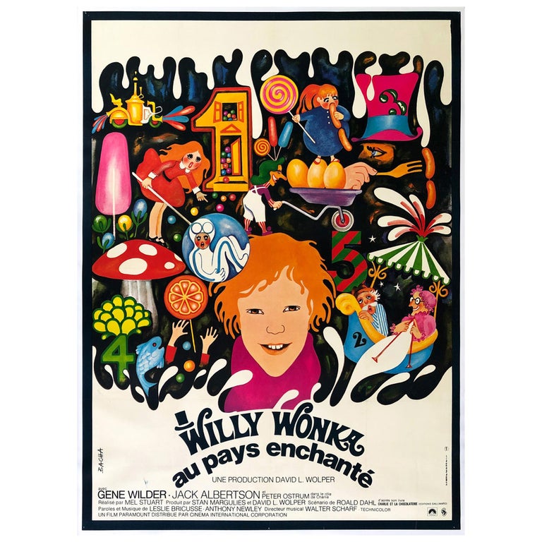 Willy Wonka Large Giant French Film Movie Poster, Bacha, 1971, Linen ...