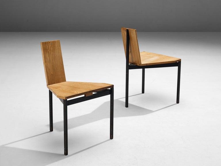 Wim Den Boon Set of Six Dining Chairs in Ash and Metal For Sale at 1stDibs