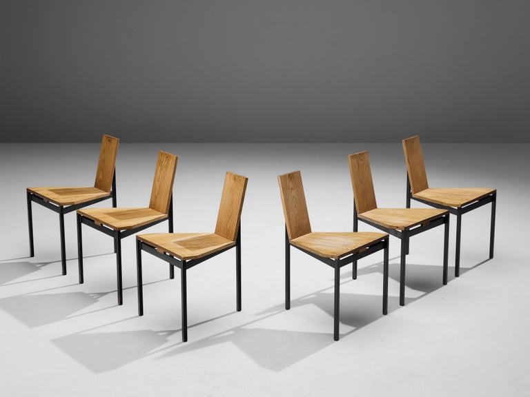 Wim Den Boon Set of Six Dining Chairs in Ash and Metal For Sale at 1stDibs