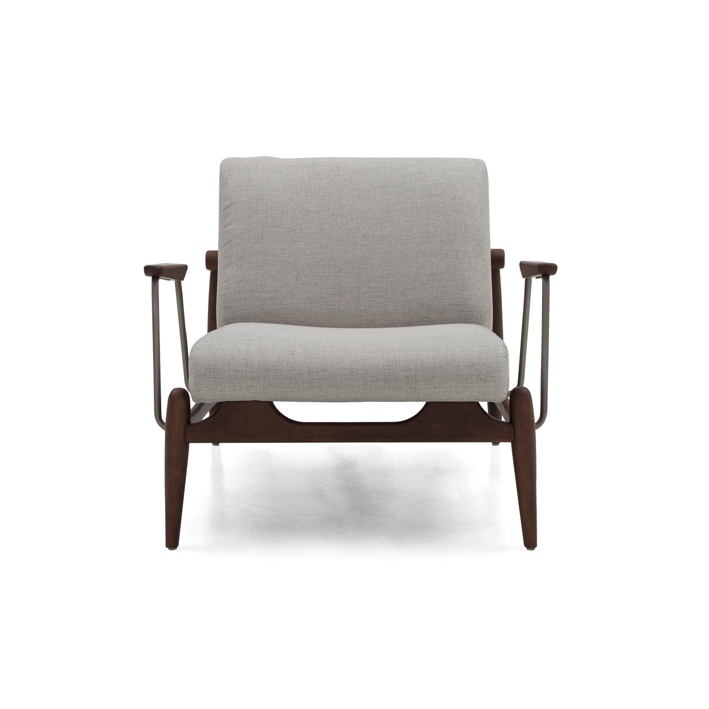 Win Armchair Featuring Metal and Walnut Wood Frame with Fabric Seating ...