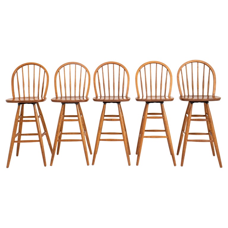 Windsor Style Oak High Stools, 5 For Sale at 1stDibs