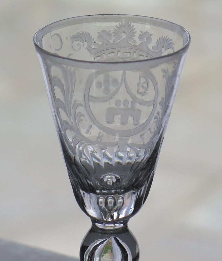 Wine Drinking Glass Engraved Armorial coronet hand blown, Dutch circa ...