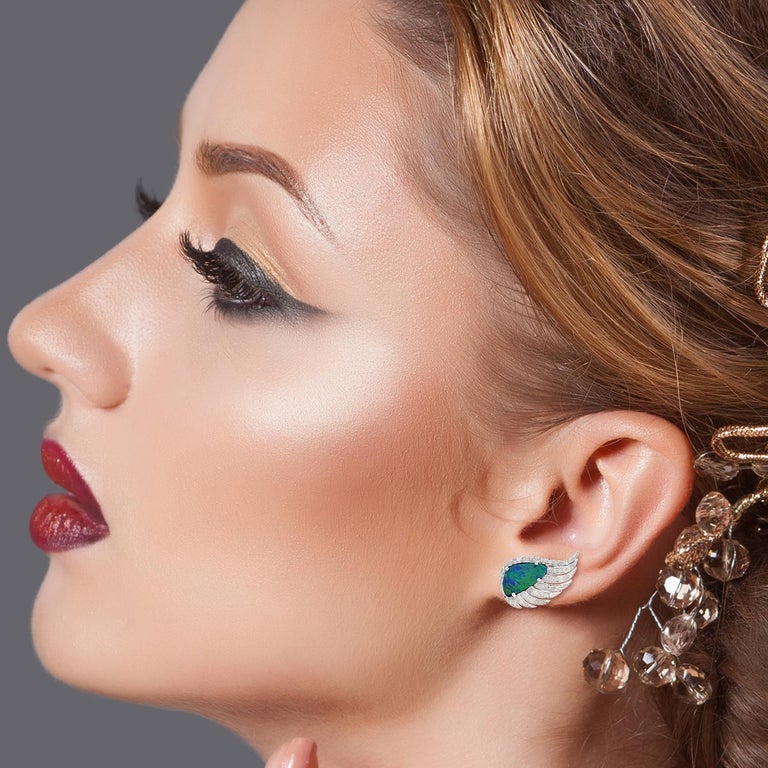 Opal Diamond Wing Stud Earrings For Sale at 1stDibs | wing earrings studs