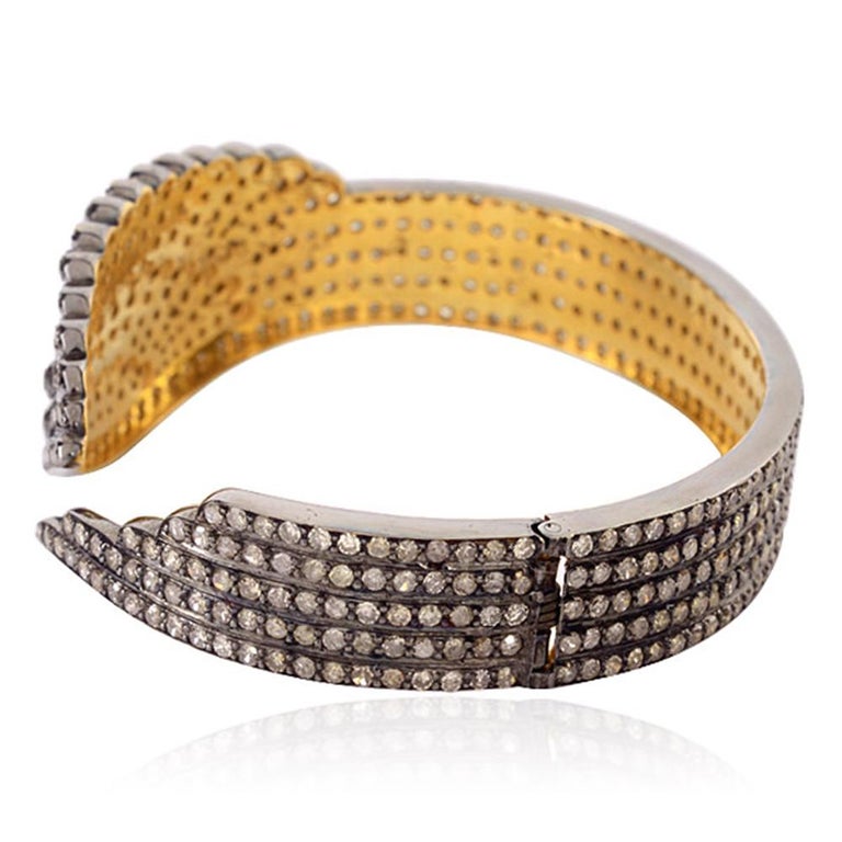 Wing Shape Diamond Bangle in Silver For Sale at 1stDibs