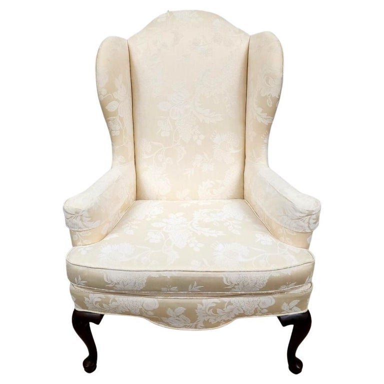 Wingback Armchair Queen Anne Ivory Brocade Sussex by Ethan Allen For ...