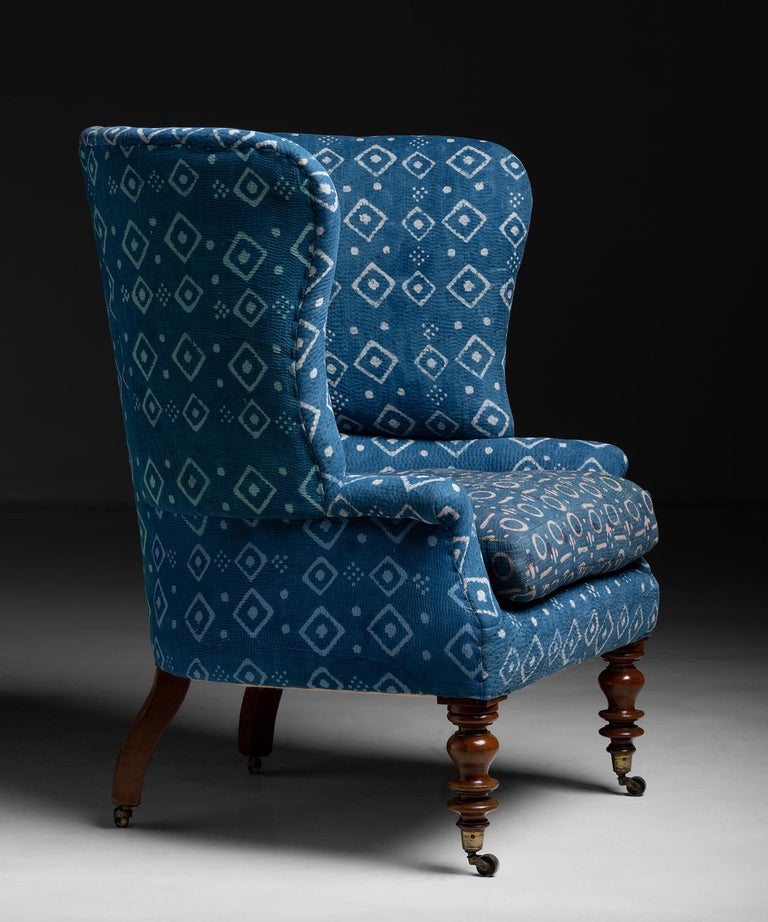 Wingback Chair in Indian Quilt, England, circa 1890 For Sale at 1stDibs