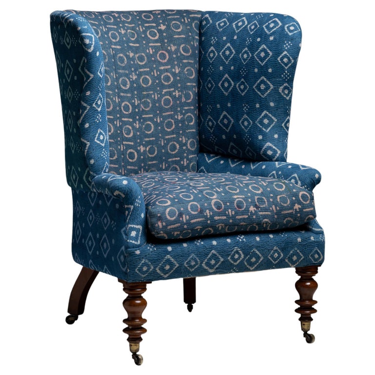 Wingback Chair in Indian Quilt, England, circa 1890 For Sale at 1stDibs