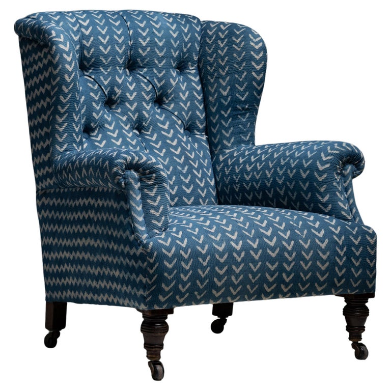 Wingback Chair in Indian Quilt, England circa 1890 at 1stDibs