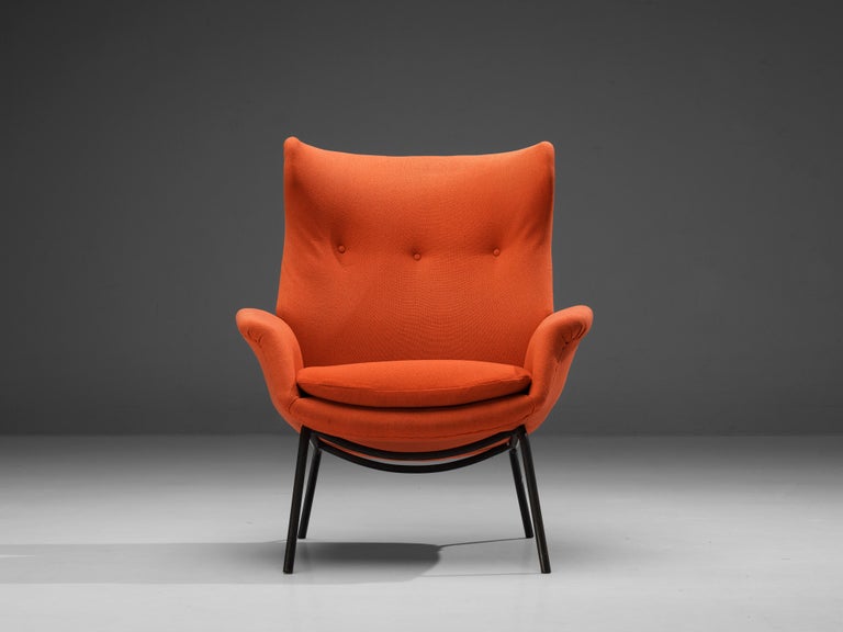 Mid-Century Modern Wingback Chair in Orange Fabric and Metal For Sale ...
