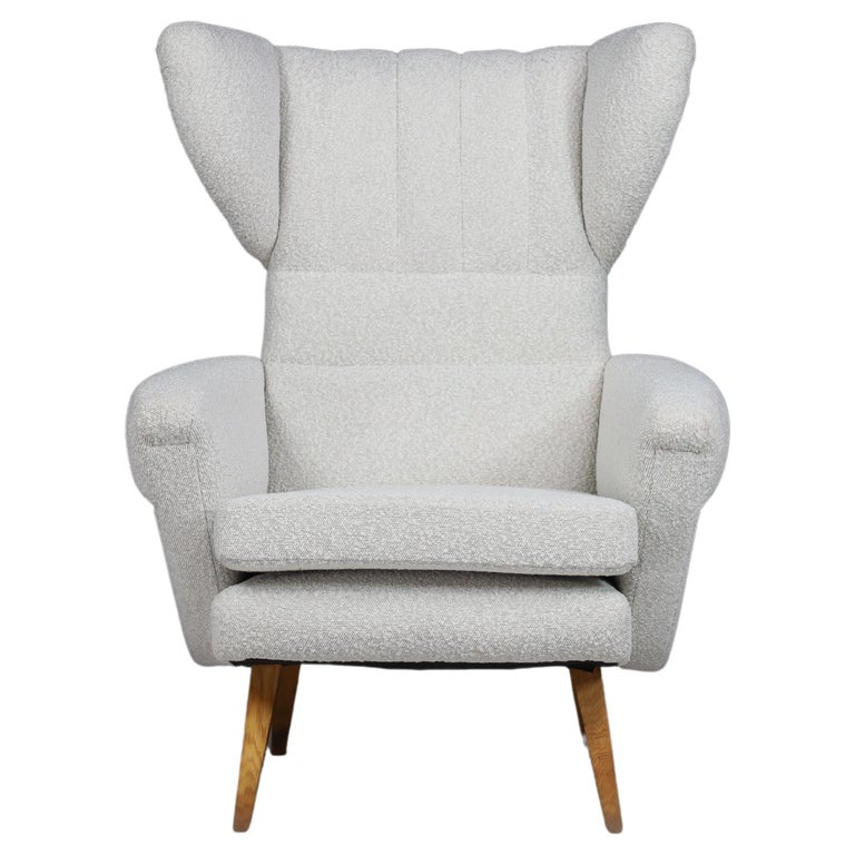Wingback Lounge Chair in Reupholstered Bouclé Fabric, Praque 1950s For ...